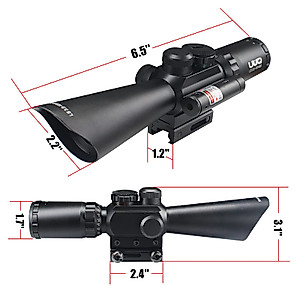UUQ Tactical 3.5-10X40 Illuminated Red/Green Mil Dot Rifle Scope W/Red Laser Sight Fit 20mm Picatinny Rail