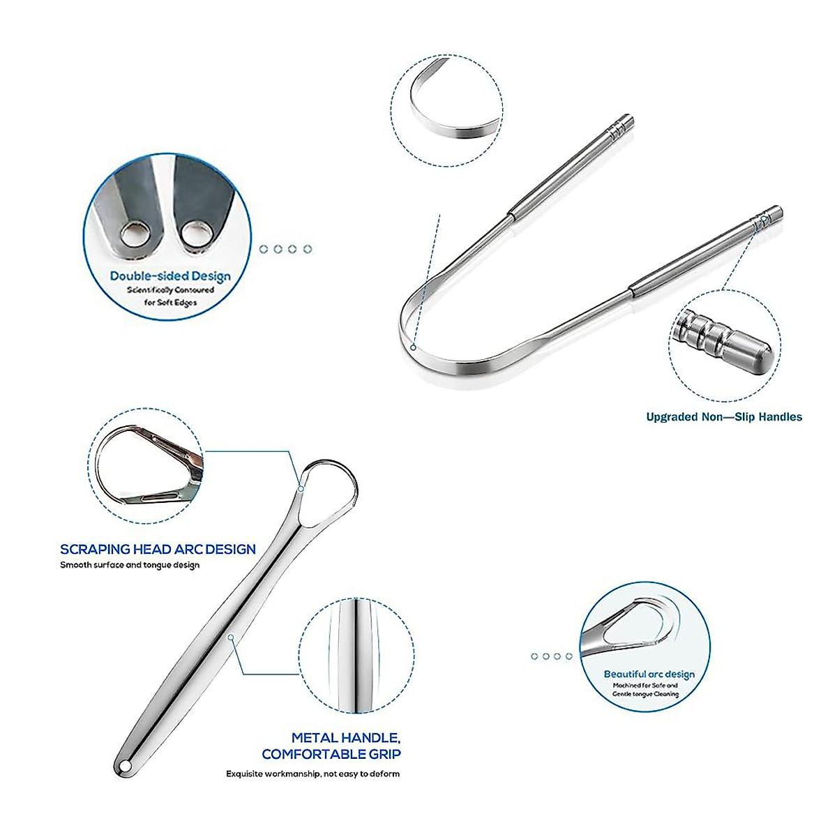 Sopurrrrdy 4PCS Metal Tongue Scraper Portable Stainless Steel Tongue Scrubber For Child And Adults Removing Bad Breath White Layer Oral Care Cleaning Tools