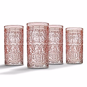 Godinger Jax Highball Beverage Glass Cup Pink - Set of 4