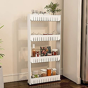 Mobile Shelving Unit Organizer with 4 Large Storage Baskets, Slim Slide Out Pantry Storage Rack for Narrow Spaces by Everyday Home