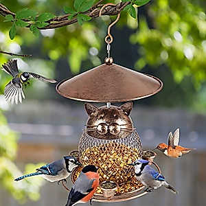 LBTING Bird Feeder for Outside, Squirrel Proof Metal Wild Bird Feeder Decoration for Hanging Outside Garden Yard, Cute Cat-Shaped
