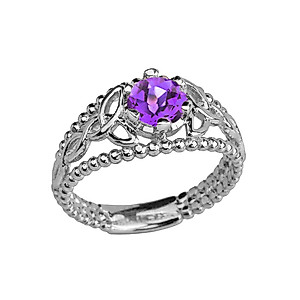 Sterling Silver Modern Beaded Celtic Trinity Knot Engagement Ring with Genuine Amethyst (Size 5)