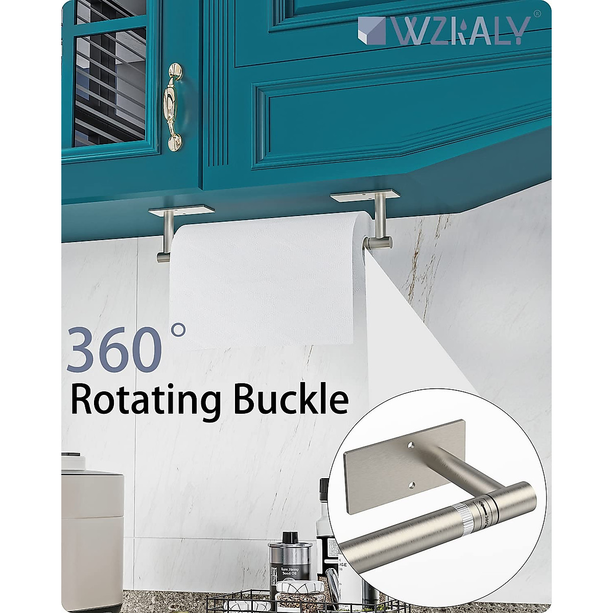 WZKALY Paper Towel Holder Under Cabinet, Adhesive Paper Towel Holder Self-Adhesive or Wall Mounted SUS304 Stainless Steel for Kitchen Bathroom Farmhouse Barbecue Laundry (Sliver)