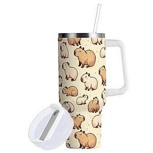 Capybaras Animal Forest 40 oz Tumbler with Handle Insulated Water Bottle with Straw Lid Stainless Steel Vacuum Insulated Cup Travel Coffee Mug