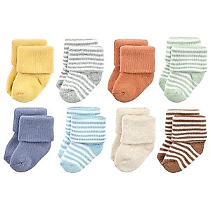 Hudson Baby Unisex Baby Cotton Rich Newborn and Terry Socks, Soft Earth Tone Stripes, 6-12 Months