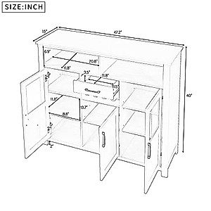 Goohome 47.20" Wine Rack, Retro Style Kitchen Sideboard Cabinet Buffet Table with Storage Drawers & Adjustable Shelves, for Living Room Entryway, Espresso