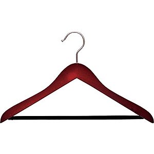 Cherry Finish Wood Suit Hanger with Velvet Flocked Bar in 17" Length X 5/8" Thick with Concave Body and Matte Nickel Hardware, Box of 12