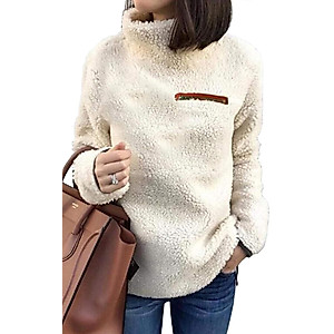 onlypuff Long Sleeve Sherpa Pullover Sweater White Soft Winter Warm up Tunic for Leggings M