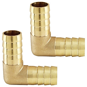 Zorfeter 2 Pack Brass Hose Barb Fitting 5/8" 16mm Hose ID/Hose Barb 90 Degree L Right Angle Elbow Barbed Brass Fitting