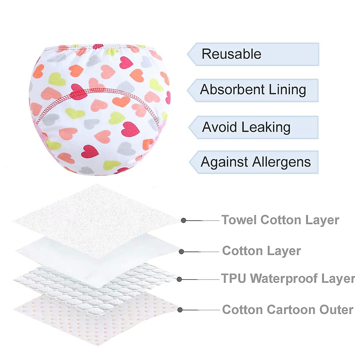 Orinery Cotton Reusable Baby Training Pants Unisex Potty Toddler Underpants Kids Waterproof Breathable Underwear 6-Pack (KT005-A, 2-3T)