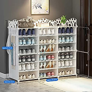 Jomifin Shoe Rack Storage Cabinet with Doors, key Holders, Expandable Standing Rack, Portable Shoes Organizer, Storage 36-72 Pairs Shoes, Boots, Slippers (White)