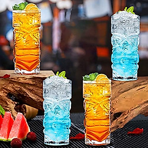 INFTYLE Clear Tiki Glasses Set of 6-14 oz Modern Bar Tiki Cocktail Glasses Perfect for Exotic Cocktails,Mai Tai, Hawaiian Style Cocktails, Tropical Island Drinksware Set