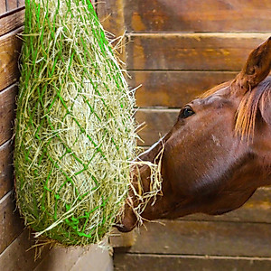 Audoloku Slow Hay Feeder Net with Bottom Ring Hay Bags for Horses Goats 40" Length with 2" Holes Feed Storage Hanging Bag for Stalls Livestock Feeding Supplies