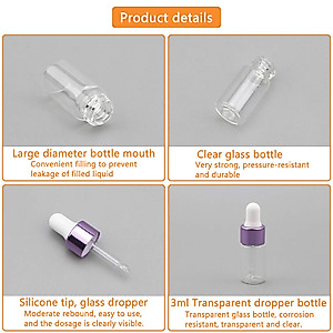 Ellbest 3ml Essential Oil Dropper Glass Bottle Transparent Dropper Glass Bottles with Eye Dropper, Reusable Bottle, perfect for Travel, Carrying Outside, Pack of 44