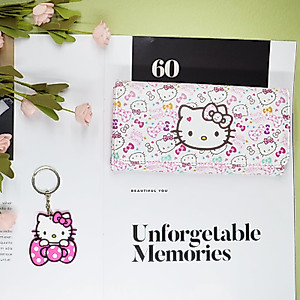 Kawaii Kitty Cat Wallet with A Keychain, ID Card Holder Purse Pouch with Buckle, PU Wallet Durable Card Holder Credit Card Holder Money Bag for Students Teens Girls Boys