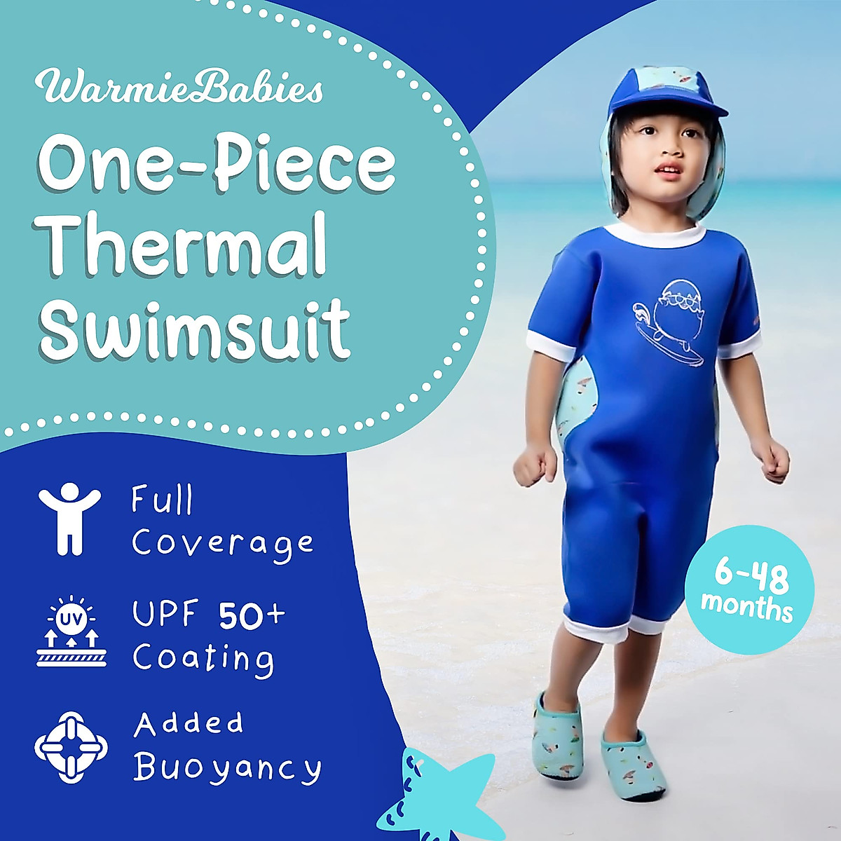Cheekaaboo Warmiebabes Baby and Toddler Wetsuit, Thermal Baby Swimsuit Made with UPF50+ Neoprene, Quick-Dry Baby Rash Guard, Navy Blue, Surfer