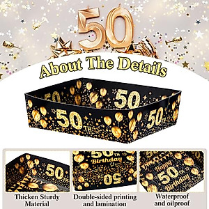 Tenceur 50 Pcs 50th Birthday Party Supplies Trays 5 lb Black and Gold Large Paper Boats for Food Disposable Snack Serving Nacho Trays for Men Women Happy 50 Years Birthday Party Supplies