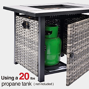 XIZZI 30 Inch Gas Fire Pit Table,50,000 BTU Stainless Steel Fire Table with Lid and Volcanic Rock, All Weather Wicker Outdoor Square Propane Fire Pits for Outside,30 * 30 * 25 Inches Grey Wicker