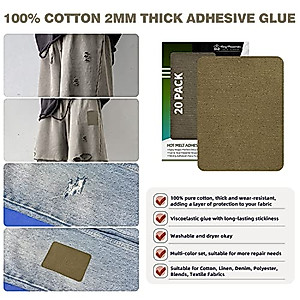 KING MOUNTAIN 20 PCS Cotton Fabric Clothes Pants Iron-on Patches,Super Glue,Inside＆Outside Repair Decoration DIY Cotton Clothes Patches Kit, 3" x 4-1/4" (7.5 cm x 10.5 cm)