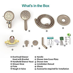 SR SUN RISE Shower System with Handheld Shower and Rain Shower Combo Set High Pressure 5-spray Dual 2 in 1 Shower Faucet Patented 3-way Diverter Brushed Nickel (Valve Include）