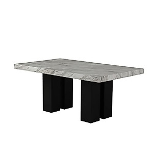 RUNWON 7-Piece Luxury Kitchen Set-Faux Marble Dining Rectangular Table and 6 Upholstered-Seat Chairs, Black