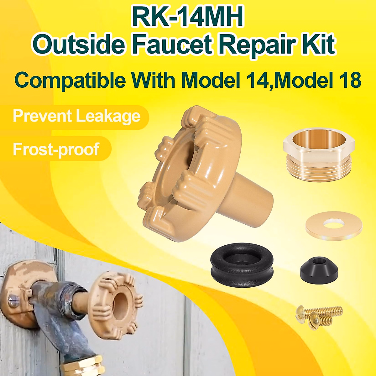 Datrenm RK-14MH Outside Faucet Repair Kit Metal Handle Compatible with Woodford Model 14,Model 18