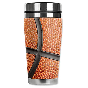 Mugzie "Basketball Closeup" Stainless Steel Travel Mug with Insulated Wetsuit Cover, 20 oz, Orange