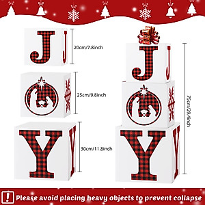 Teling 4 Pieces Christmas Nesting Gift Box Christmas Stackable Box Large Joy Christmas Boxes for Present Xmas Stacking Gift Box Decorations for Christmas Wrapping Party Favor