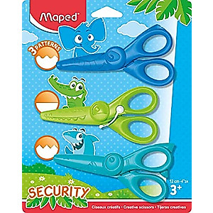 Maped KidiCut Spring-Assisted & Craft Plastic Safety Scissors, Kids, 4.75 Inch, Set of 3 (981727)