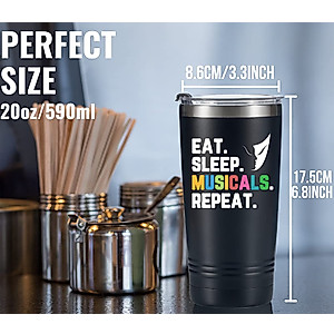 Onebttl Theater Gifts, Broadway Gifts for Musicians, Actors and Music Teacher on World Theatre Day, Birthday and Chistmas, 20 oz Insulated Stainless Steel Tumbler - EAT SLEEP MUSICALS REPEAT