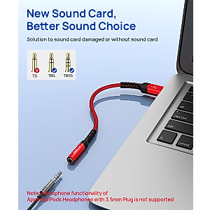 JSAUX USB to 3.5mm Jack Audio Adapter，USB to Audio Jack Adapter Headset，USB-A to 3.5mm TRRS 4-Pole Female, External Stereo Sound Card for Headphone, Mac, PS4, PC, Laptop, Desktops and More -Grey/0.6FT