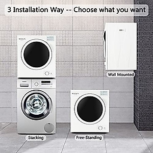 ROVSUN 13LBS Portable Clothes Dryer, 3.2 Cu. Ft Tumble Laundry Dryer Machine with Stainless Steel Tub, Easy Control Knob, 7 Drying Modes-1500W, White