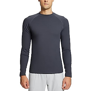 baleaf Men's Fleece Thermal Long Sleeve Shirt Cold Weather Workout Tops Moisture Wicking Running Shirt Dark Grey L