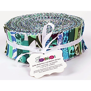 Soimoi 40Pcs Animals Print Precut Fabrics Strips Roll Up 1.5x42inches Cotton Jelly Rolls for Quilting - Teal Green