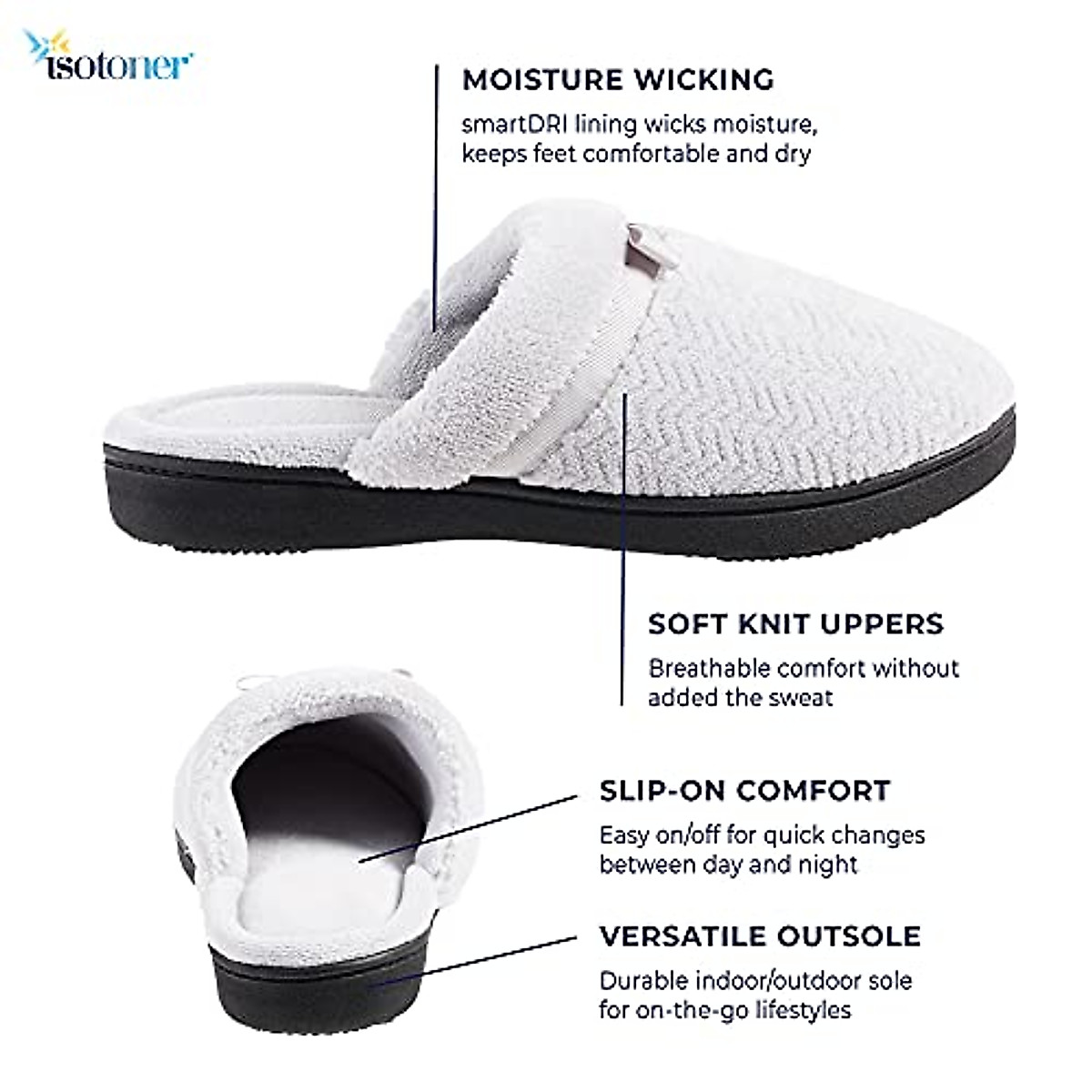 isotoner Women's Chevron Slip On Clog Slippers with Moisture Wicking for Indoor/Outdoor Comfort and Arch Support, Periwinkle, 8.5-9 M US