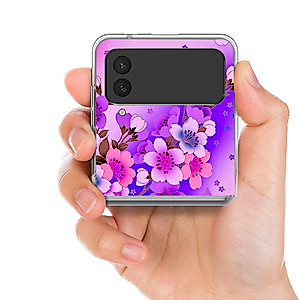 Bcov Galaxy Z Flip 3 5G Case, Purple Cherry Blossom Anti-Scratch Solid Hard case Protective Shookproof Phone Cover for Samsung Galaxy Z Flip 3 5G