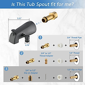 Sperwoesy All Metal Tub Spout with Diverter Matte Black, Fits 1/2” or 3/4" Threaded Pipes, Bathtub Faucet with Shower Diverter for Convenient Water Control