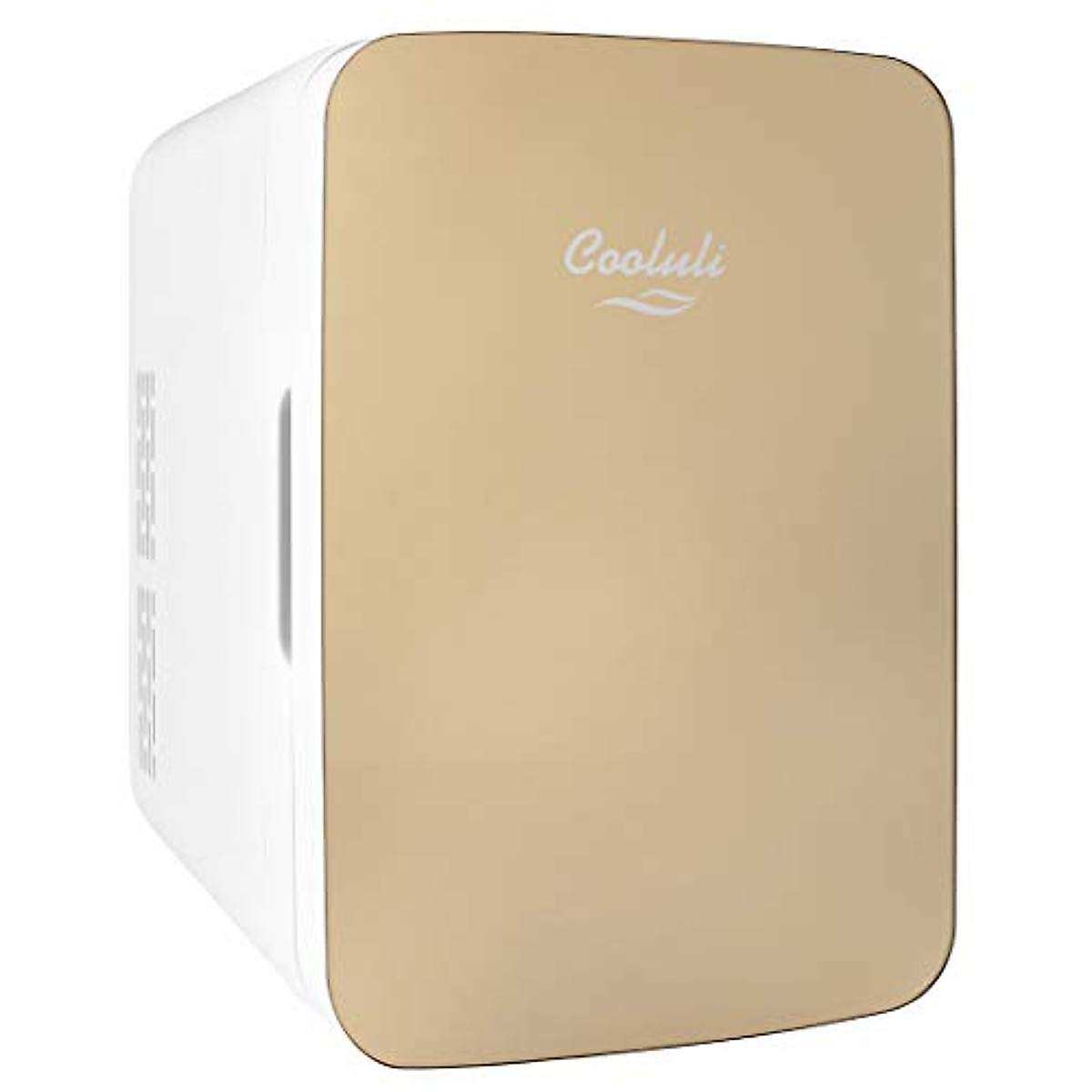 Cooluli 10L Mini Fridge for Bedroom - Car, Office Desk & College Dorm Room - 12v Portable Cooler & Warmer for Food, Drinks, Skincare, Beauty & Makeup - AC/DC Small Refrigerator with Glass Front, Gold