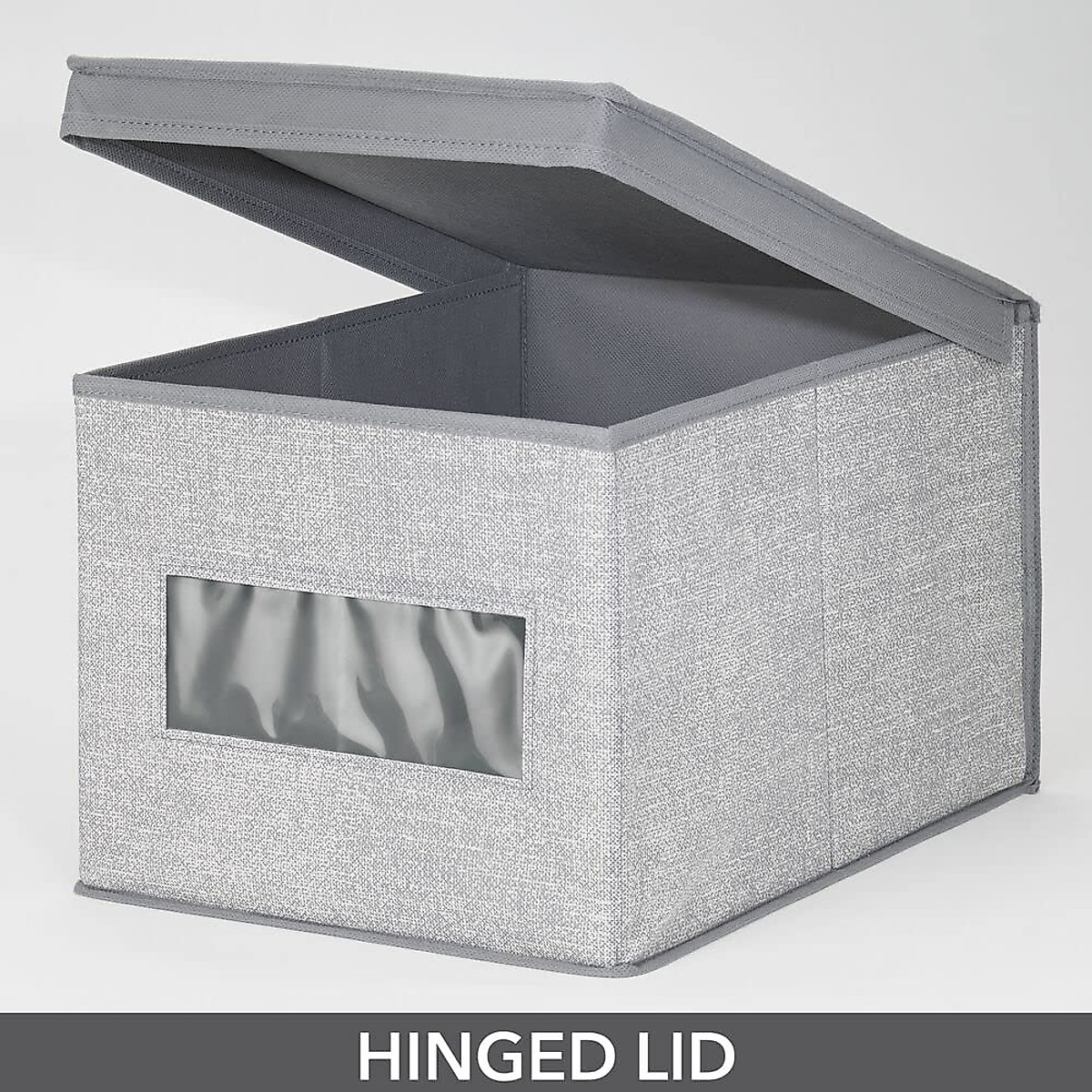 mDesign Large Fabric Stackable Closet Organizer Box with Clear Window/Lid for Bedroom, Office, Bathroom, Mudroom Organization - Shoe, Sweater, Clothes Storage, Lido Collection, 6 Pack, Gray