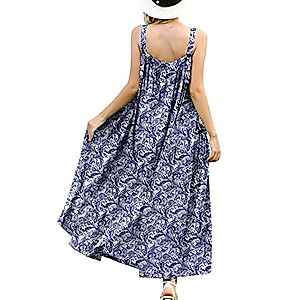 YESNO Maxi Dress for Women with Pockets Boho Summer Dress with Wide Adjustable Buttoned Strap M E96 CR148