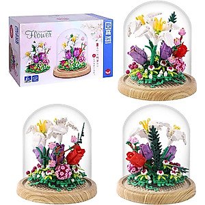 RSDHFLY Creative Bonsai Flower Bouquet Building Kit,Flower Botanical Collection Construction Building Toy,Building Blocks Set for Adults and Kids (Lily Bonsai Flower)