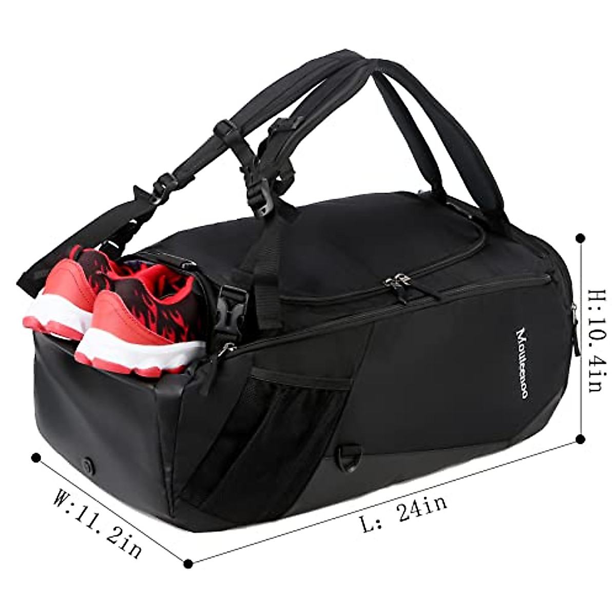 Mouteenoo Travel Duffel Backpack with Shoes Compartment Water Resistant Sports Duffle Gym Bag With Shoulder Straps for Men and Women (Black, 45L)