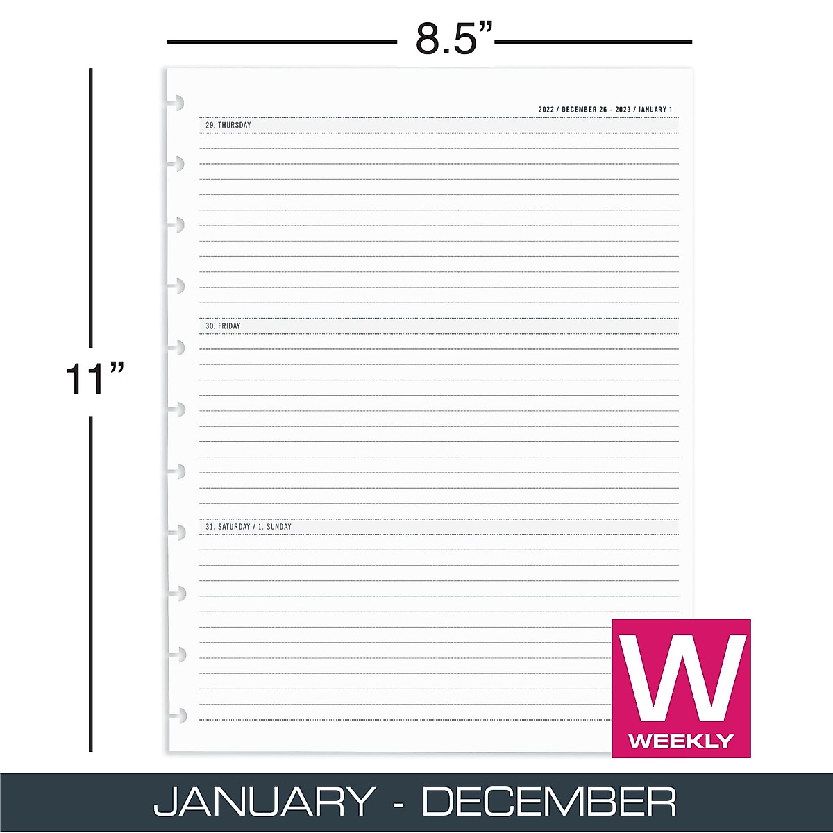 TUL® Discbound Weekly/Monthly Refill Pages, Letter Size, January to December 2023