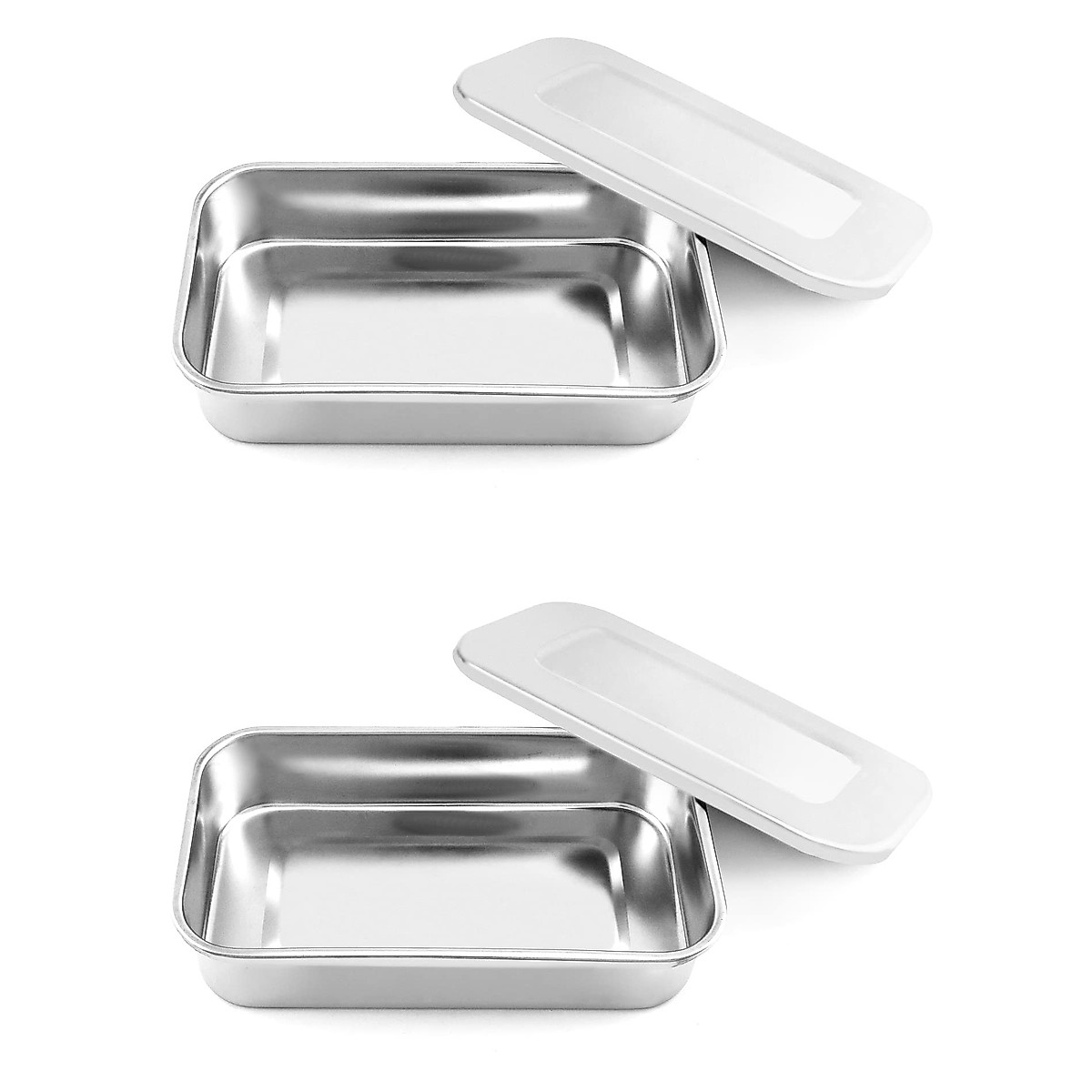 QWORK Stainless Steel Instrument Tray Organizer with Lid, 2 Pack, 8" Container, Instruments Solid Box, Square Sterilization Box Container for Lab Instrument Supplies