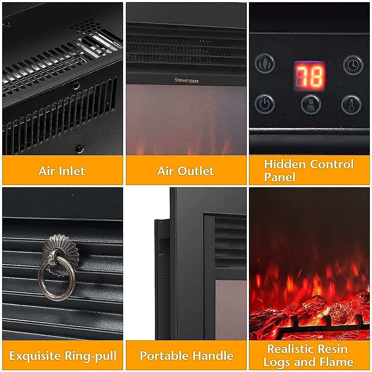 Salches 28.5" Electric Fireplace, 750W/1500W Insert Recessed Mounted Wall Fireplace w/3 Color Flames, 8 H Timer & 5 Brightness Settings, Fireplace Heater with Remote Control for Indoor Use