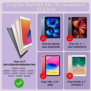 GUAGUA Case for iPad 10.2-Inch (9th/8th/7th Generation), iPad 10.2 2021/2020/2019 Lightweight Non-Slip Grip Gamepad Shockproof Rugged Protective Tablet Case with Kickstand for Kids Girls Women, Purple