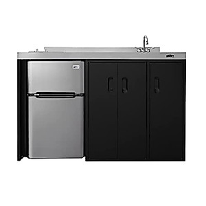 Summit Appliances CK54SINKR 54" Wide All-In-One Kitchenette, Sink and Faucet, 2-door Refrigerator-freezer, 2-burner Smooth-top Cooktop, Indicator Lights, Storage Compartments