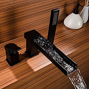 Artbath Roman Tub Faucet with Hand Shower, Deck-Mount Bathtub Faucet Tub Filler with Sprayer Waterfall Tub Faucet Set, Matte Black