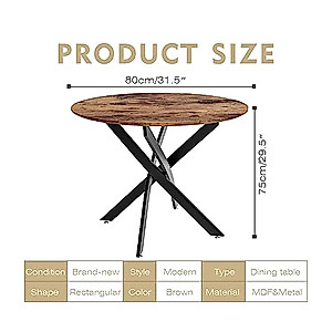 NIERN Round Dining Table with Chromed Legs,31.5 Inches Modern Kitchen Table for Kitchen Dining Room (Brown)