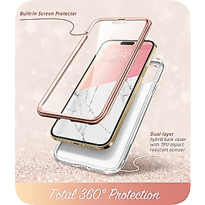 i-Blason Cosmo Series for iPhone 14 Pro Max Phone Case 6.7 inch (2022), Slim Full-Body Stylish Protective Case with Built-in Screen Protector (Marble)